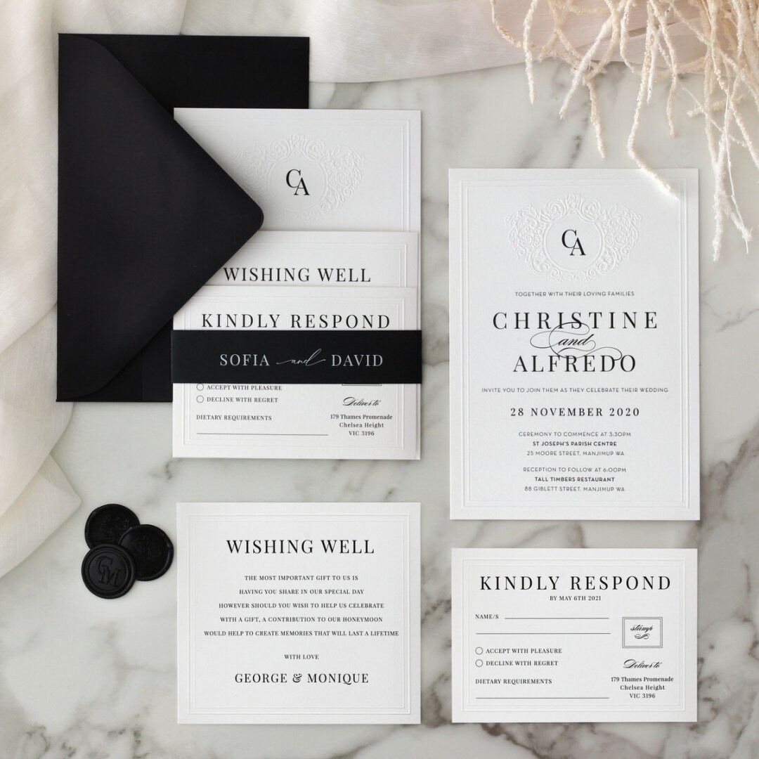Embossed Crest & Border With Black Ink Print Wedding Invites - Etsy