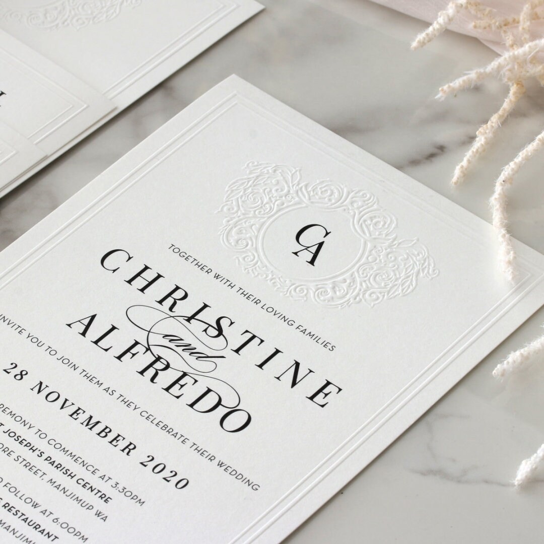 Embossed Crest & Border With Black Ink Print Wedding Invites - Etsy