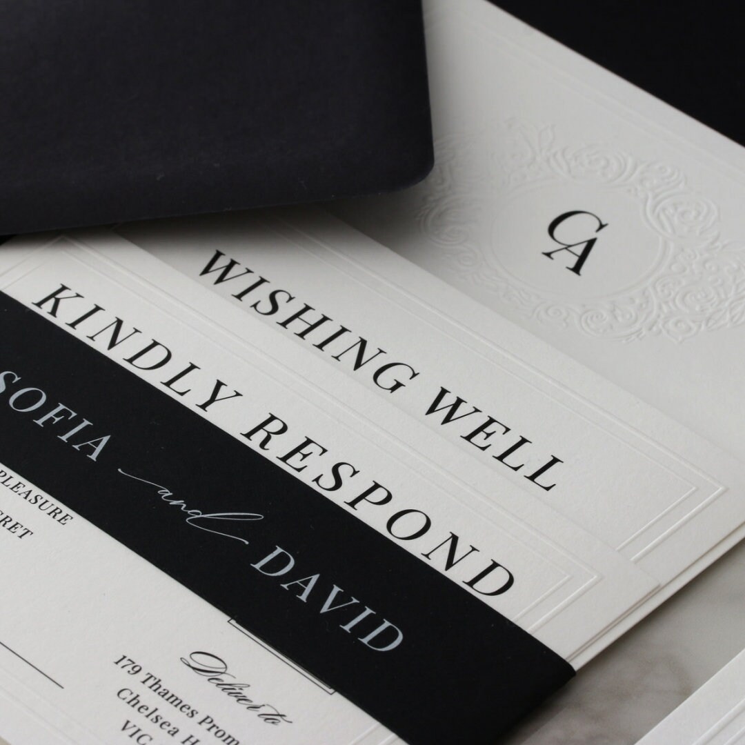 Embossed Crest & Border With Black Ink Print Wedding Invites - Etsy