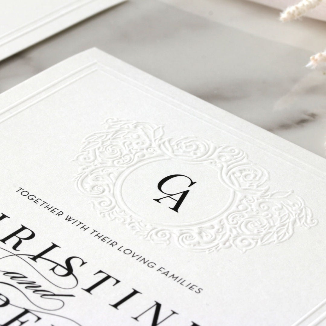 Embossed Crest & Border With Black Ink Print Wedding Invites - Etsy