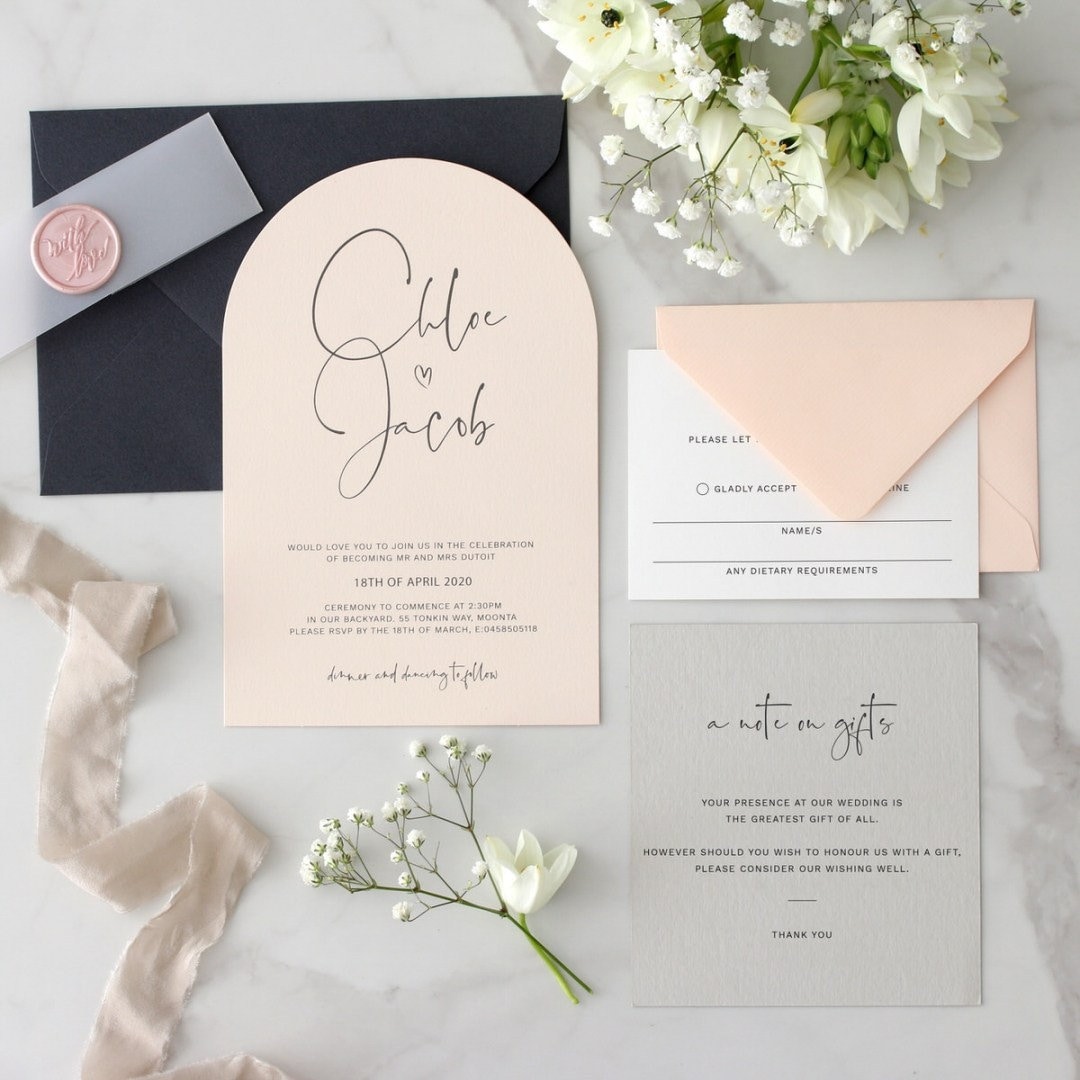 Sample Only Blush Arch Shaped Wedding Invitations With Custom Colour ...