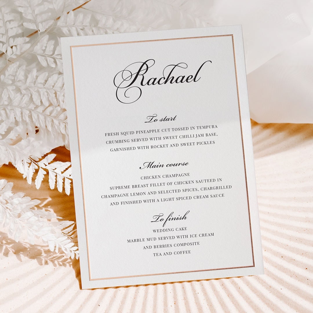 Classic Elegant Menu Cards With Gold | Silver | Rose Gold Foil Stamped ...