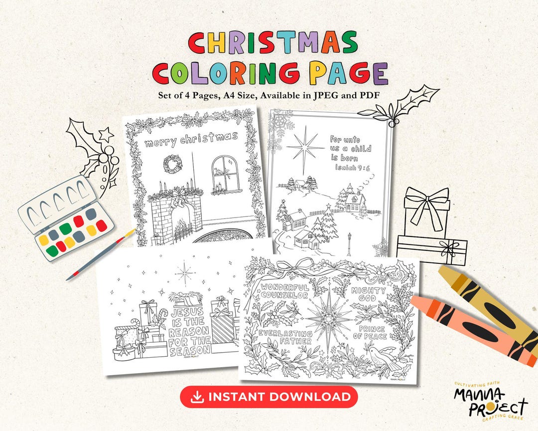 Christmas Coloring Pages | 4 Pages | Christmas Kids Activity | Holiday ...