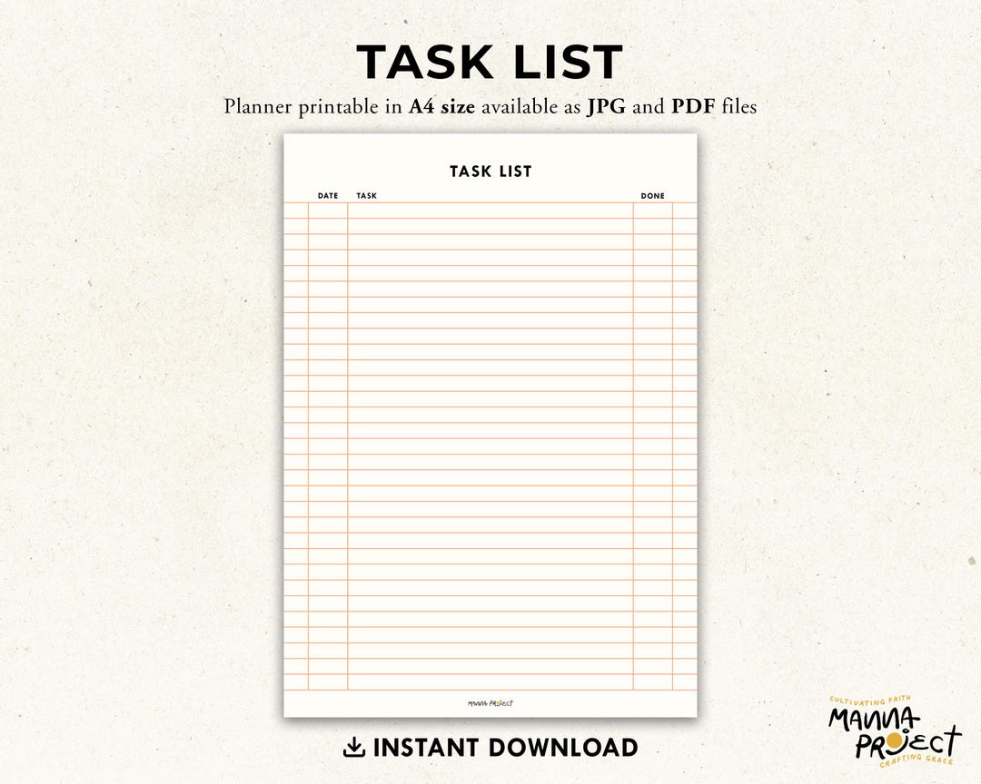 Task List Planner | Task Checklist | Minimal to Do List | Organizer ...