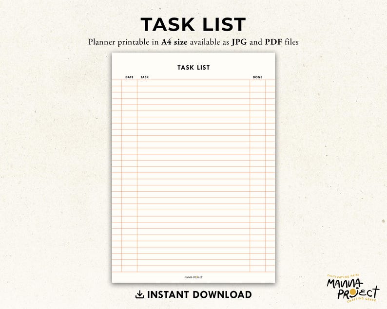 Task List Planner | Task Checklist | Minimal to Do List | Organizer ...