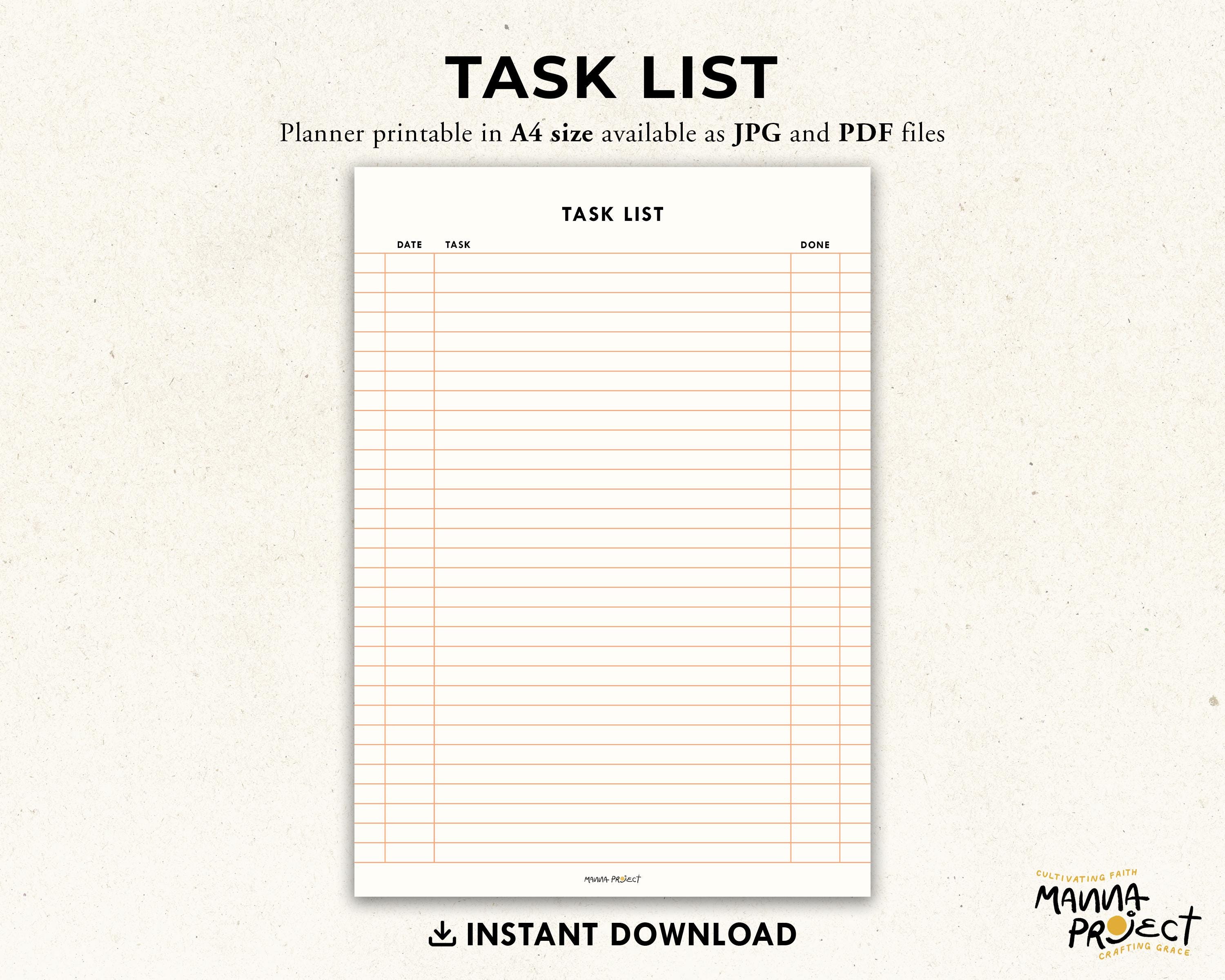 Task List Planner | Task Checklist | Minimal to Do List | Organizer ...