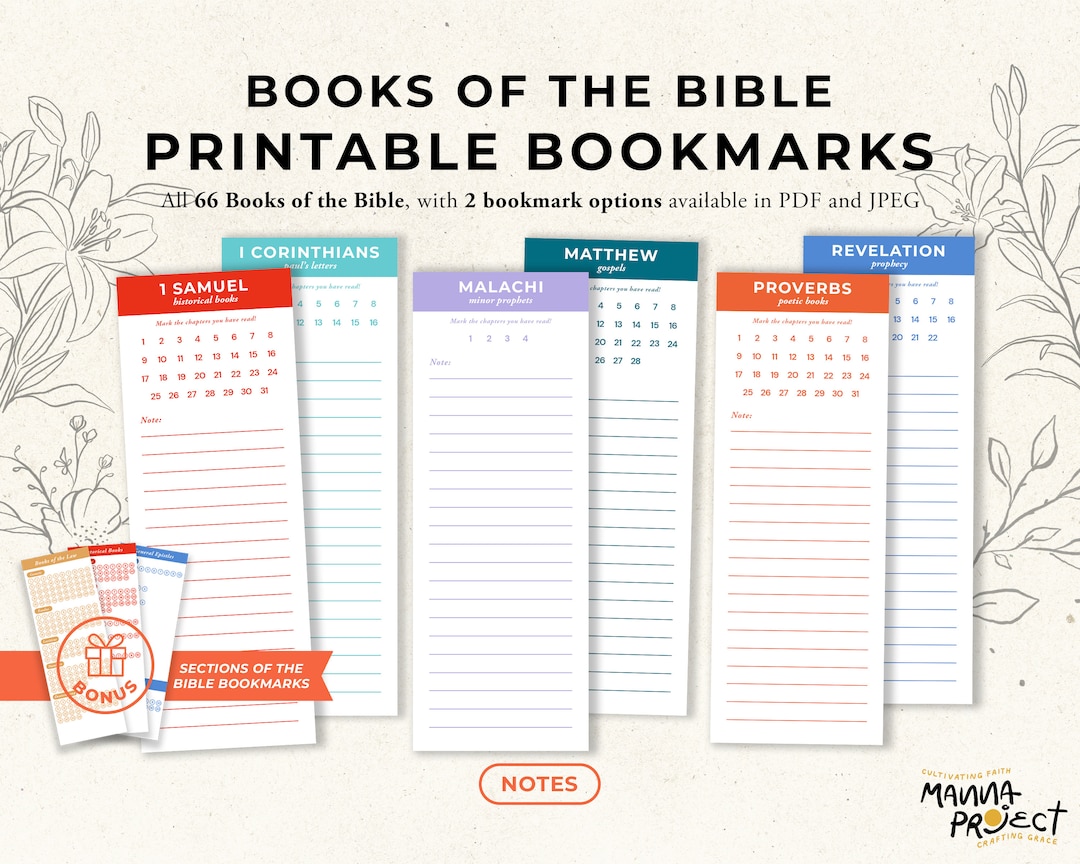 Books of the Bible Bookmark - Notes Design | Printable Bookmarks ...