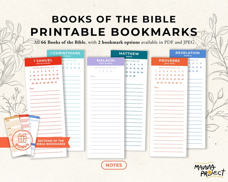 Books of the Bible Bookmark - Notes Design | Printable Bookmarks ...