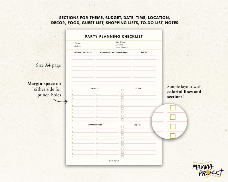 Party Planning Checklist Printable | Event Organizer (JPG, PDF) - Etsy