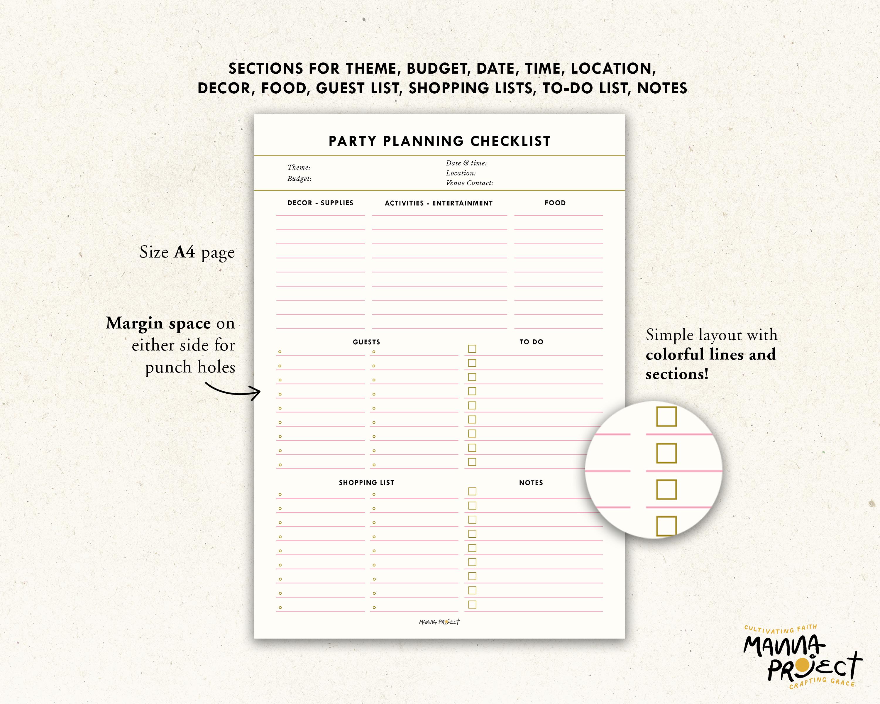 Party Planning Checklist Printable | Event Organizer (JPG, PDF) - Etsy