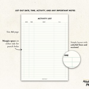 Activity List | to Do List Printable | Task List | Checklist Planner ...