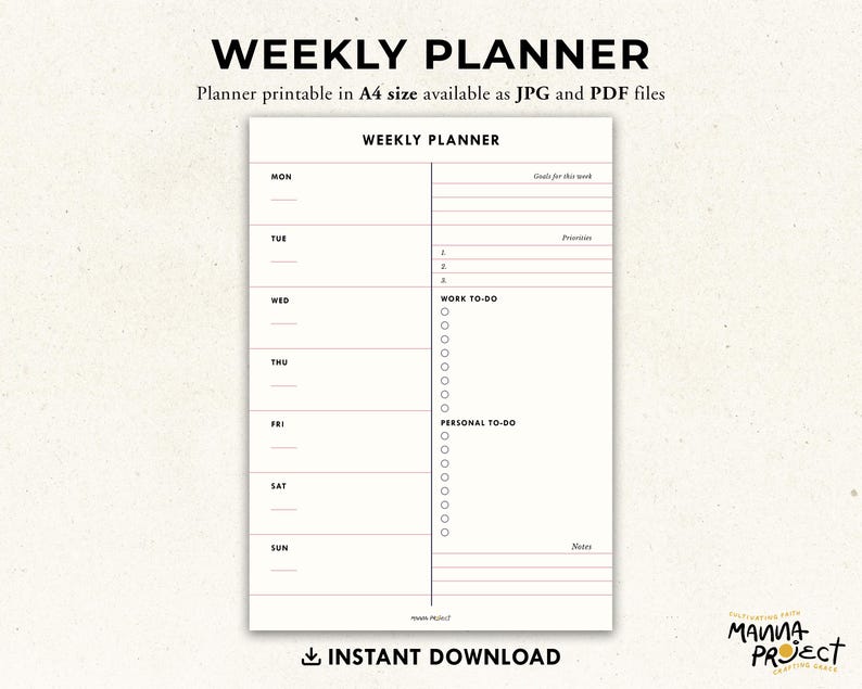 Weekly Planner | Weekly Calendar | Weekly Schedule | Weekly Goals ...