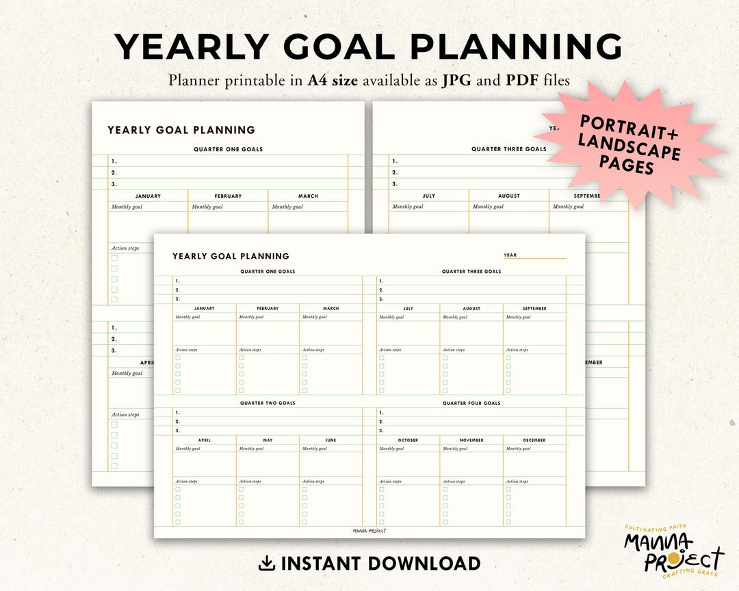 2025 Yearly Goal Planner Printable | Portrait & Landscape (PDF) - Etsy