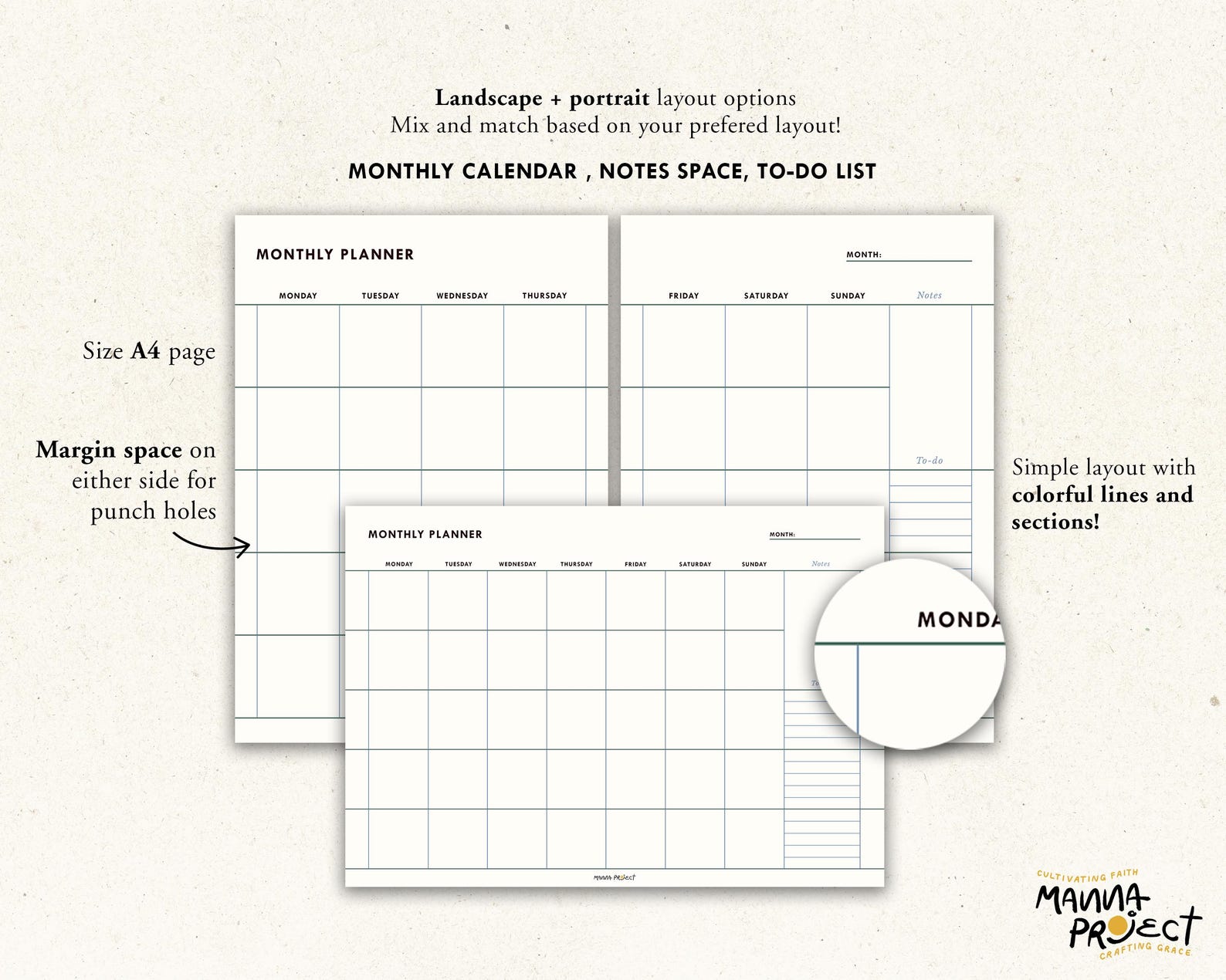 Monthly Planner Printable | Undated Monthly Calendar | Monthly Overview ...