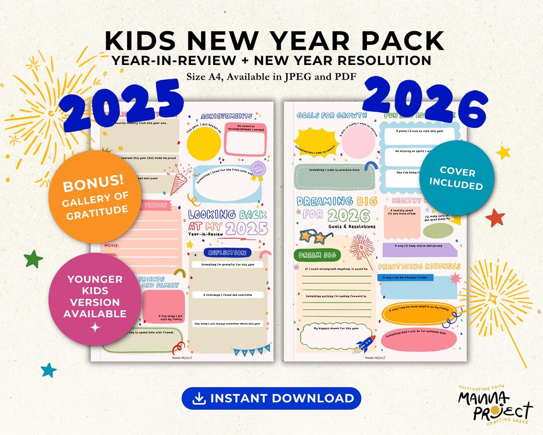 Kids New Year Activity Pack 2025-2026 | Resolution Worksheet (digital ...