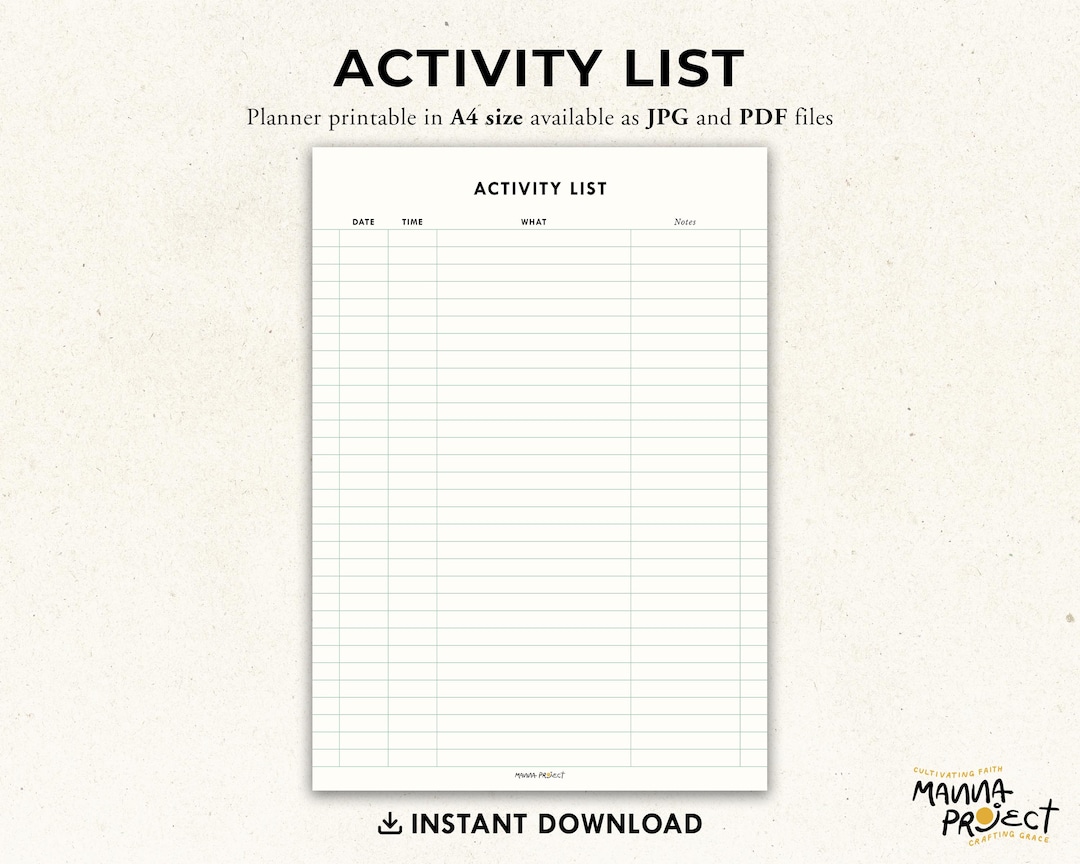 Activity List | to Do List Printable | Task List | Checklist Planner ...