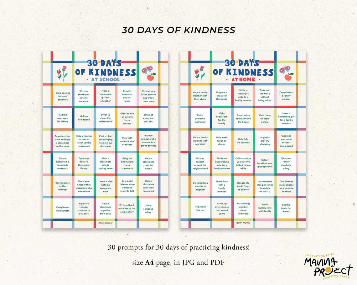 30 Days of Kindness Printable | Home and School Versions | Kindness ...