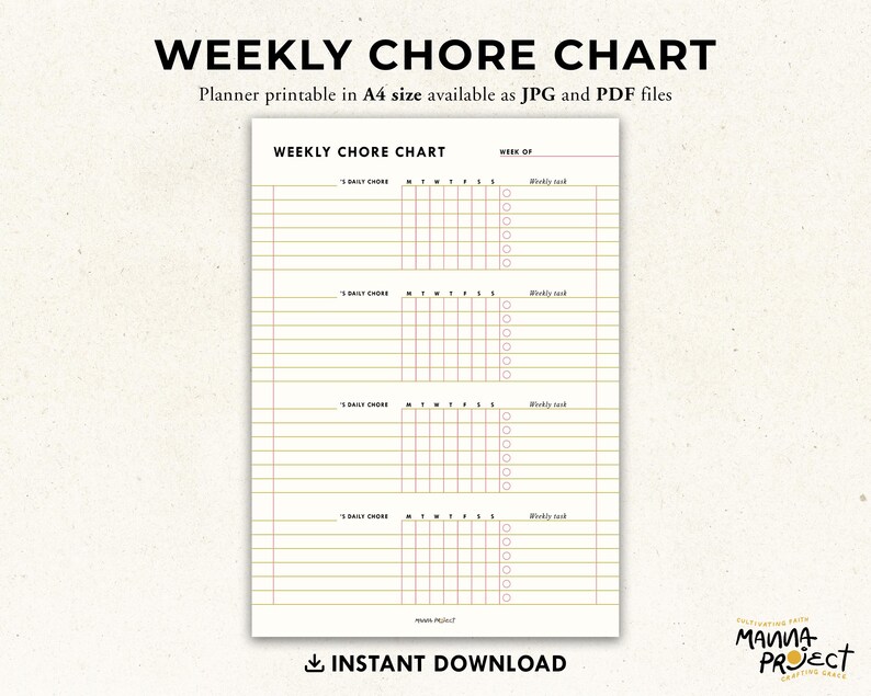 Weekly Chore Chart | Chore Task List | Household Management | Family ...