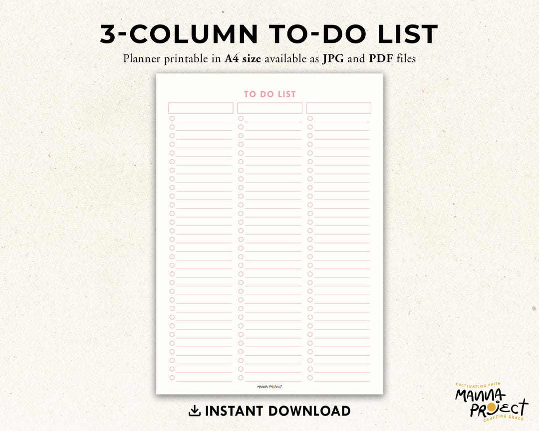 3 Column to Do List | Tasks List Printable | Daily Weekly Monthly | to ...