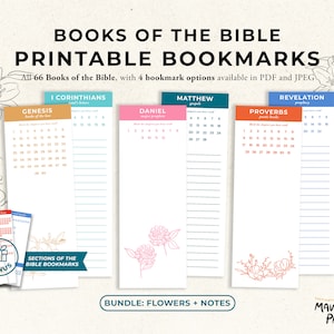Books of the Bible Bookmark Bundle – Floral & Notes Designs (printable ...