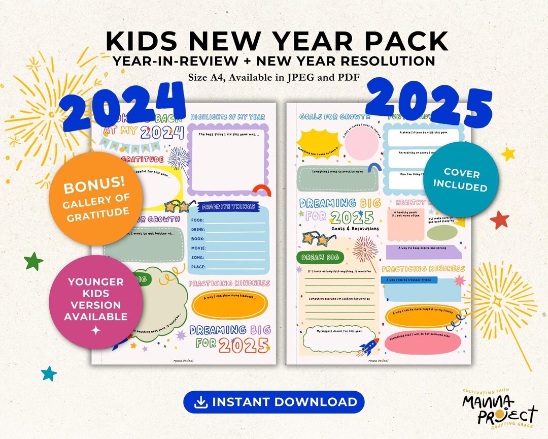 Kids New Year Pack | New Year Resolutions Printable for Kids | New Year ...