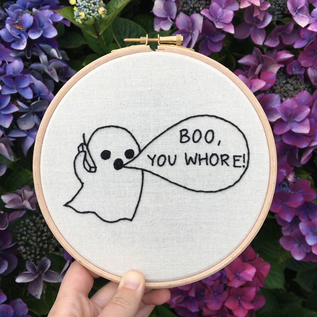 Spooky Ghost "boo You Whore!" Embroidered Art Hoop - Etsy