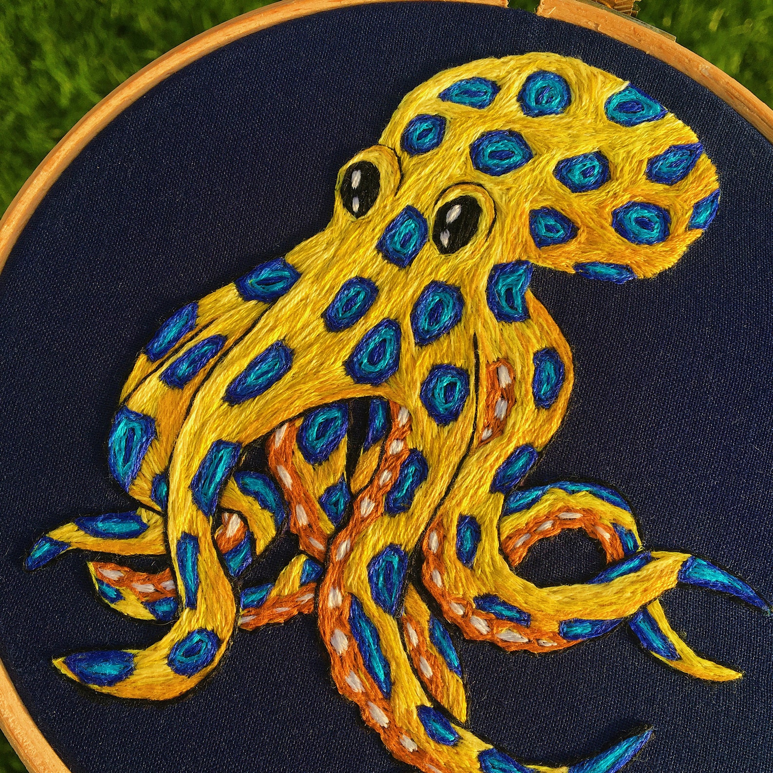 Blue-ringed Octopus Embroidery Hoop - Ocean's Hidden Gem in Stitched ...