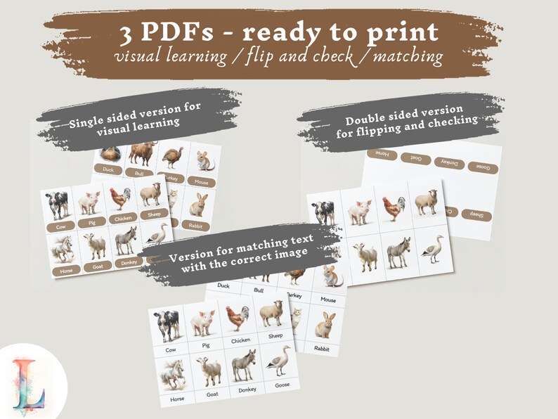 Flash Cards Farm Animals English | Montessori Toddler Kids Learning ...