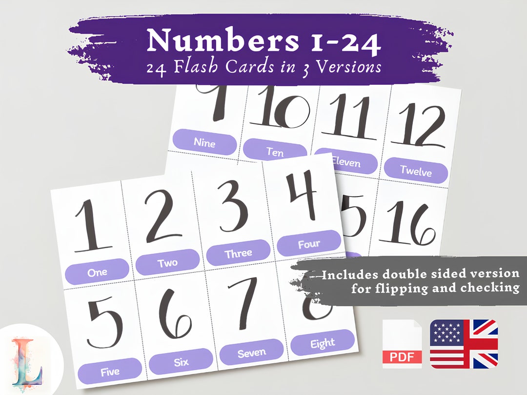 Flash Cards Numbers 1-24 English | Montessori Toddler Kids Learning ...