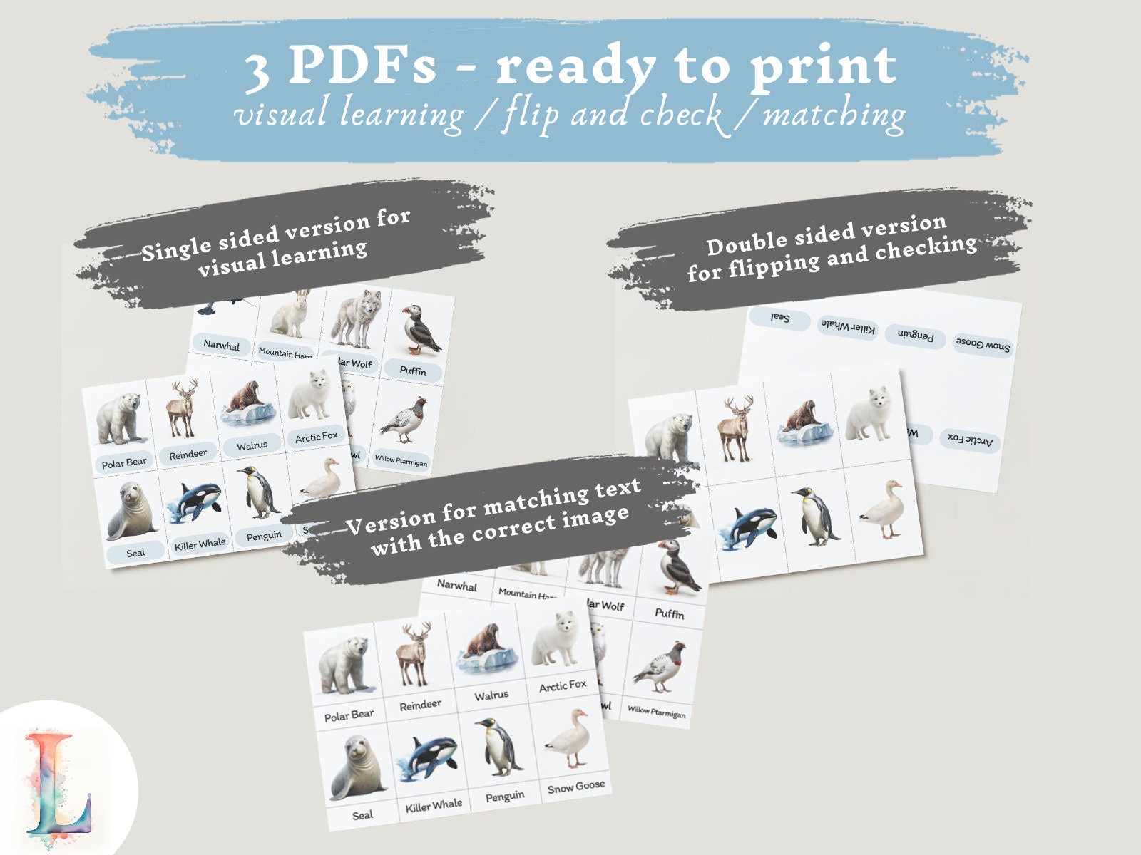 Flash Cards Arctic Animals English | Montessori Toddler Kids Learning ...