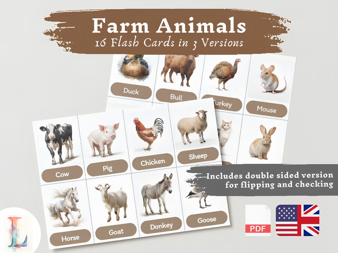 Flash Cards Farm Animals English | Montessori Toddler Kids Learning ...