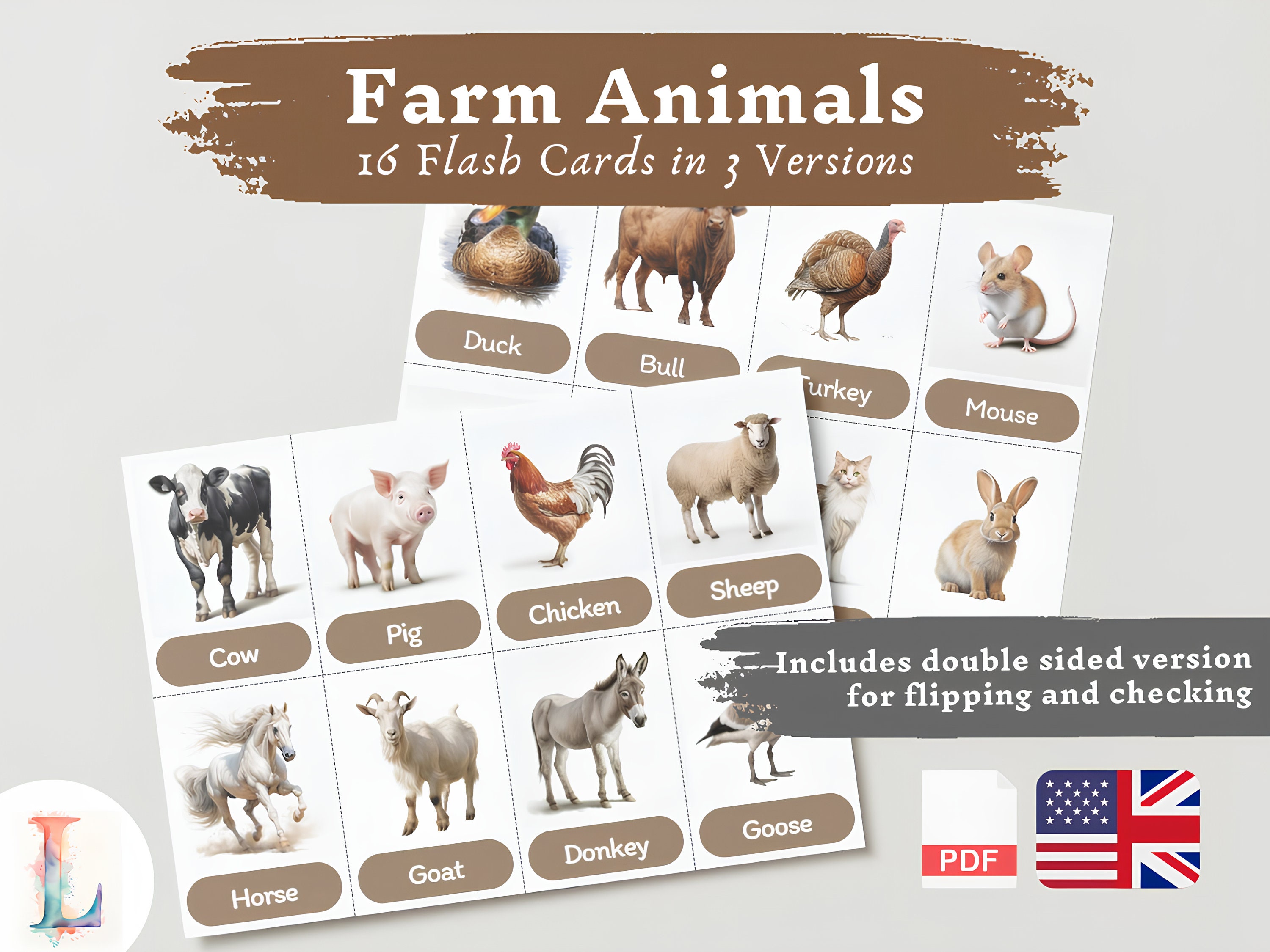 Flash Cards Farm Animals English | Montessori Toddler Kids Learning ...