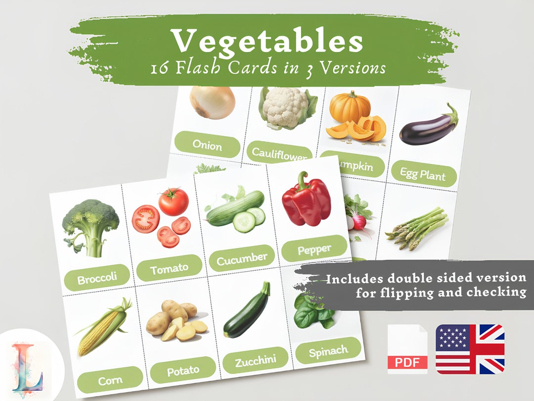 Flash Cards Vegetables English | Montessori Toddler Kids Learning ...