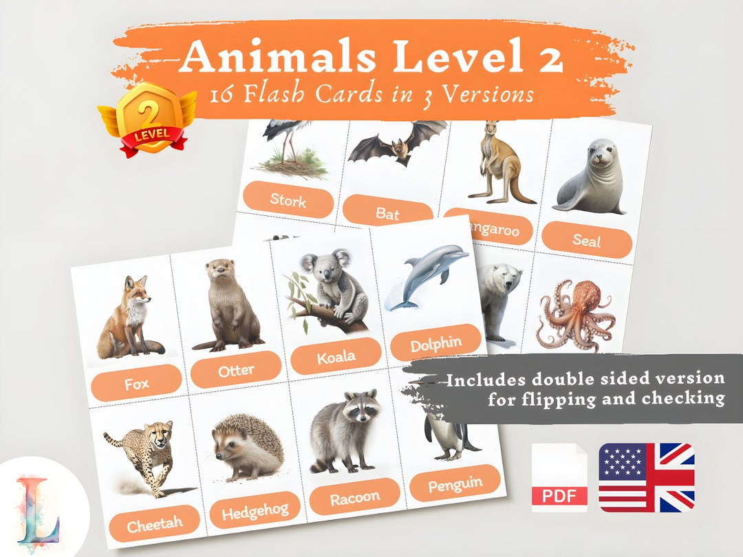 Flash Cards Animals Lvl 2 English | Montessori Toddler Kids Learning ...