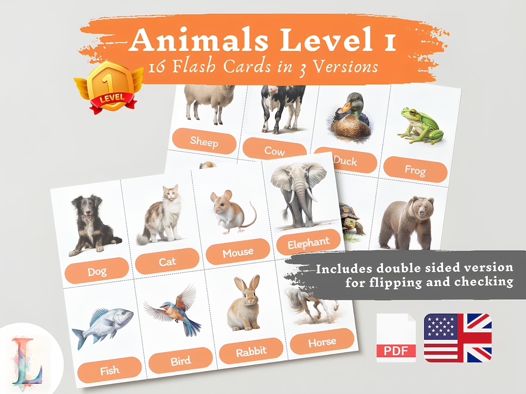 Flash Cards Animals Lvl 1 English | Montessori Toddler Kids Learning ...