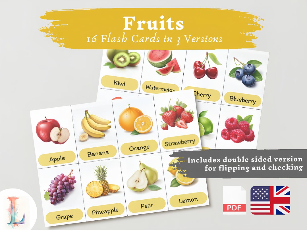 Flash Cards Fruits English | Montessori Toddler Kids Learning ...