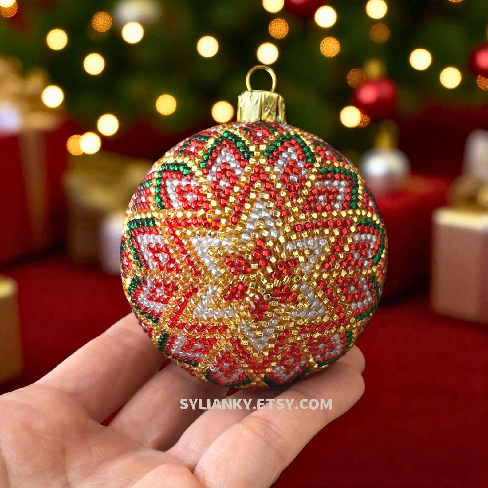 Beaded Crochet Ball Pattern PDF – 6cm Christmas Ornament Scheme – Bead ...