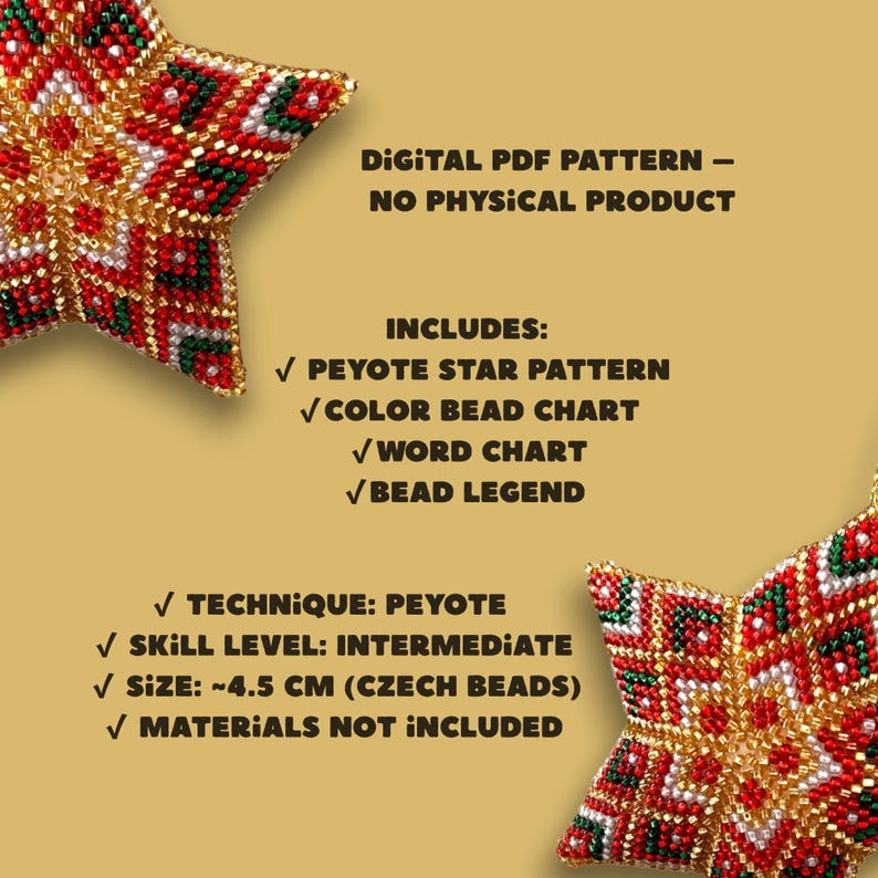 Peyote Star Pattern PDF – Beaded Star Ornament Tutorial, Mandala Peyote ...