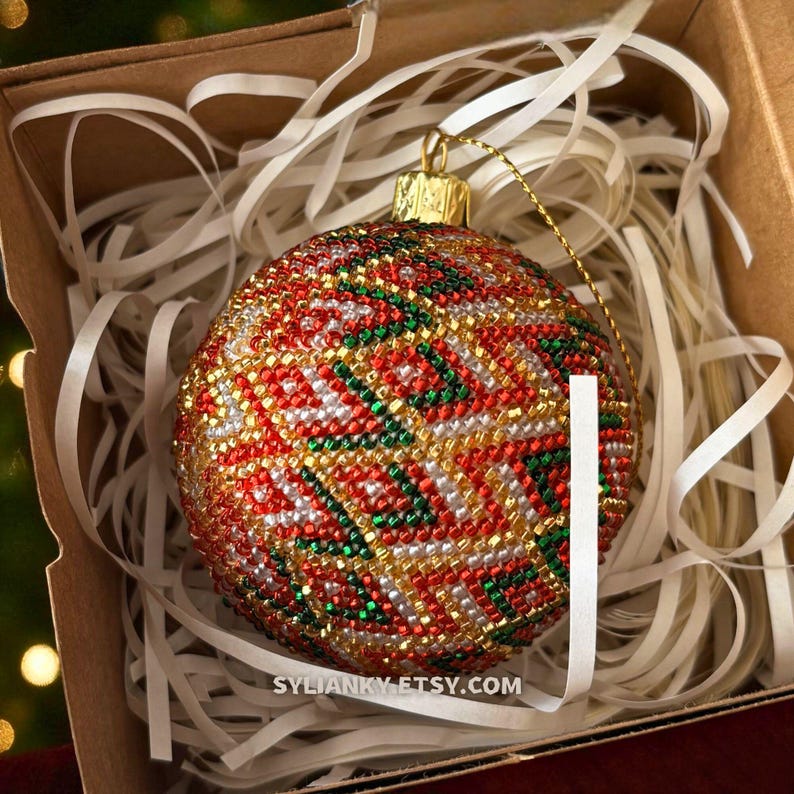 Beaded Crochet Ball Pattern PDF – 6cm Christmas Ornament Scheme – Bead ...