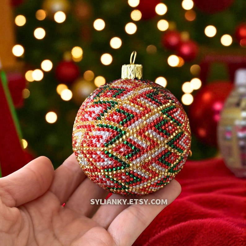 Beaded Crochet Ball Pattern PDF – 6cm Christmas Ornament Scheme – Bead ...