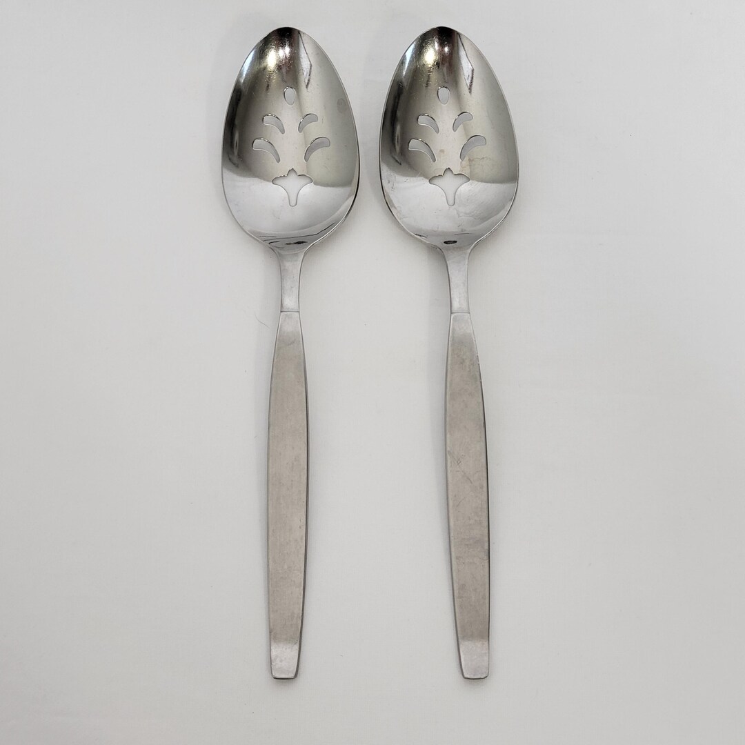 Pair of Oneida Community Frostfire Stainless Pierced Serving Spoons - Etsy