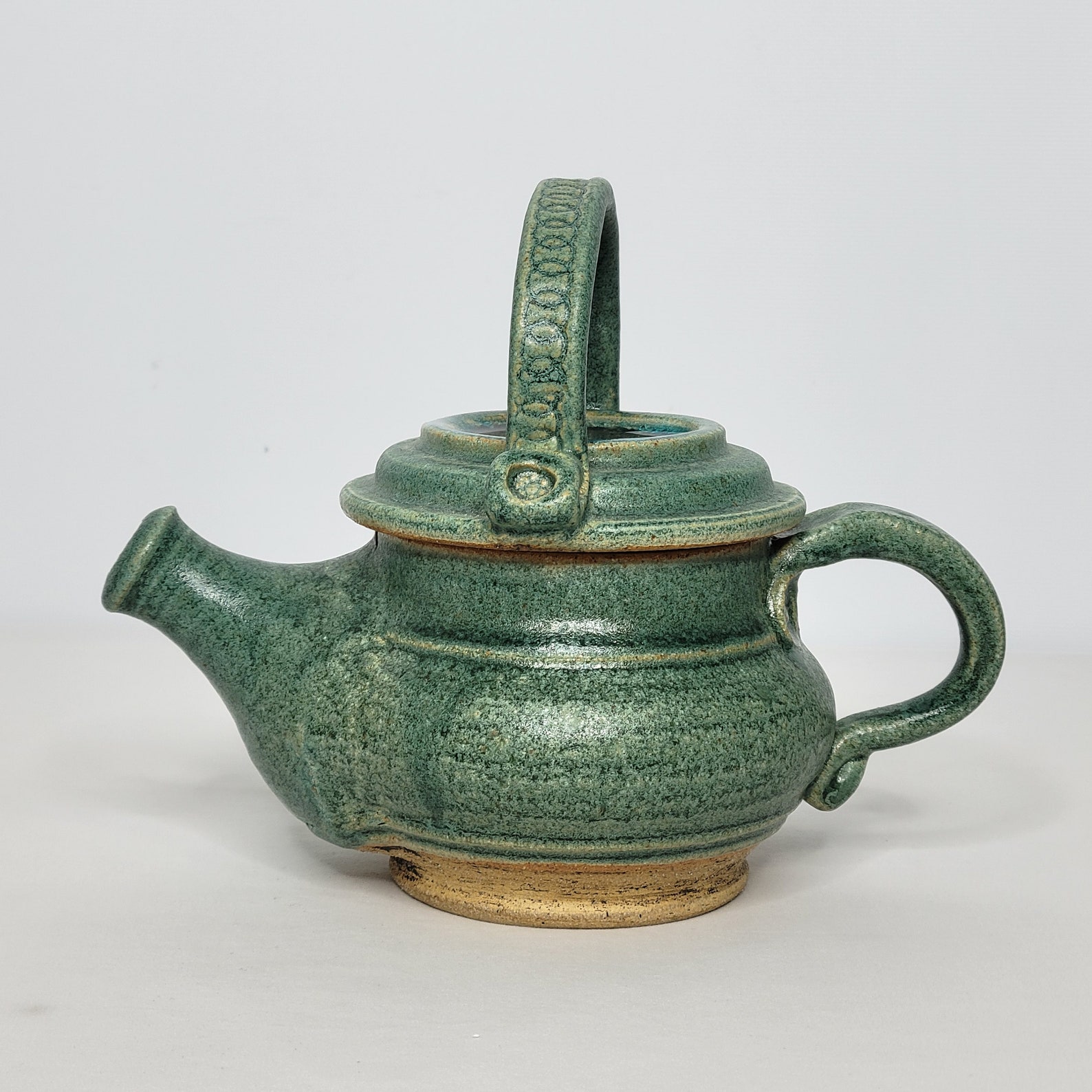Signed Jim Clark Art Pottery Green Teapot Tea Pot With Green Crystaline ...
