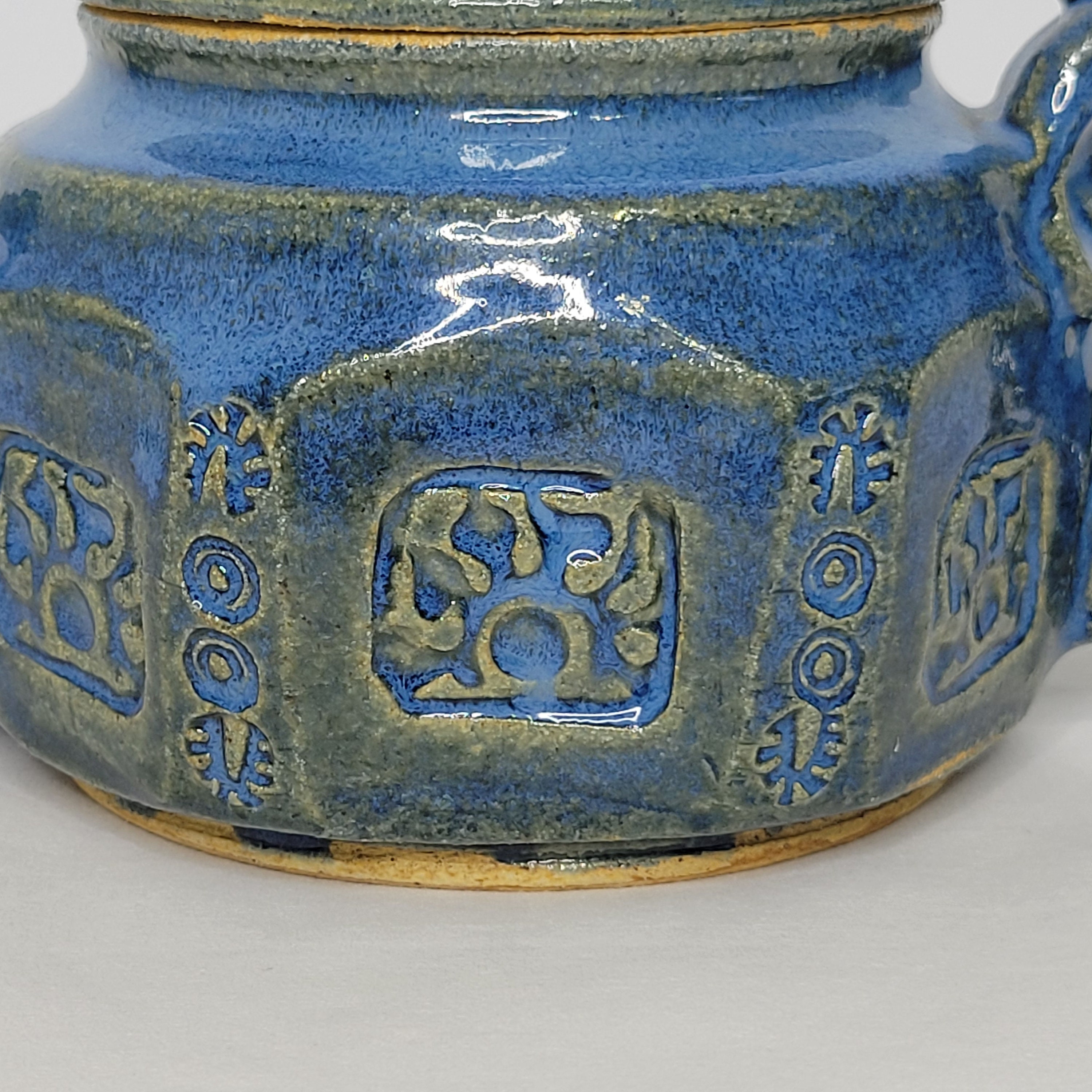Signed Jim Clark Blue Art Pottery Hexagonal Teapot With Blue ...