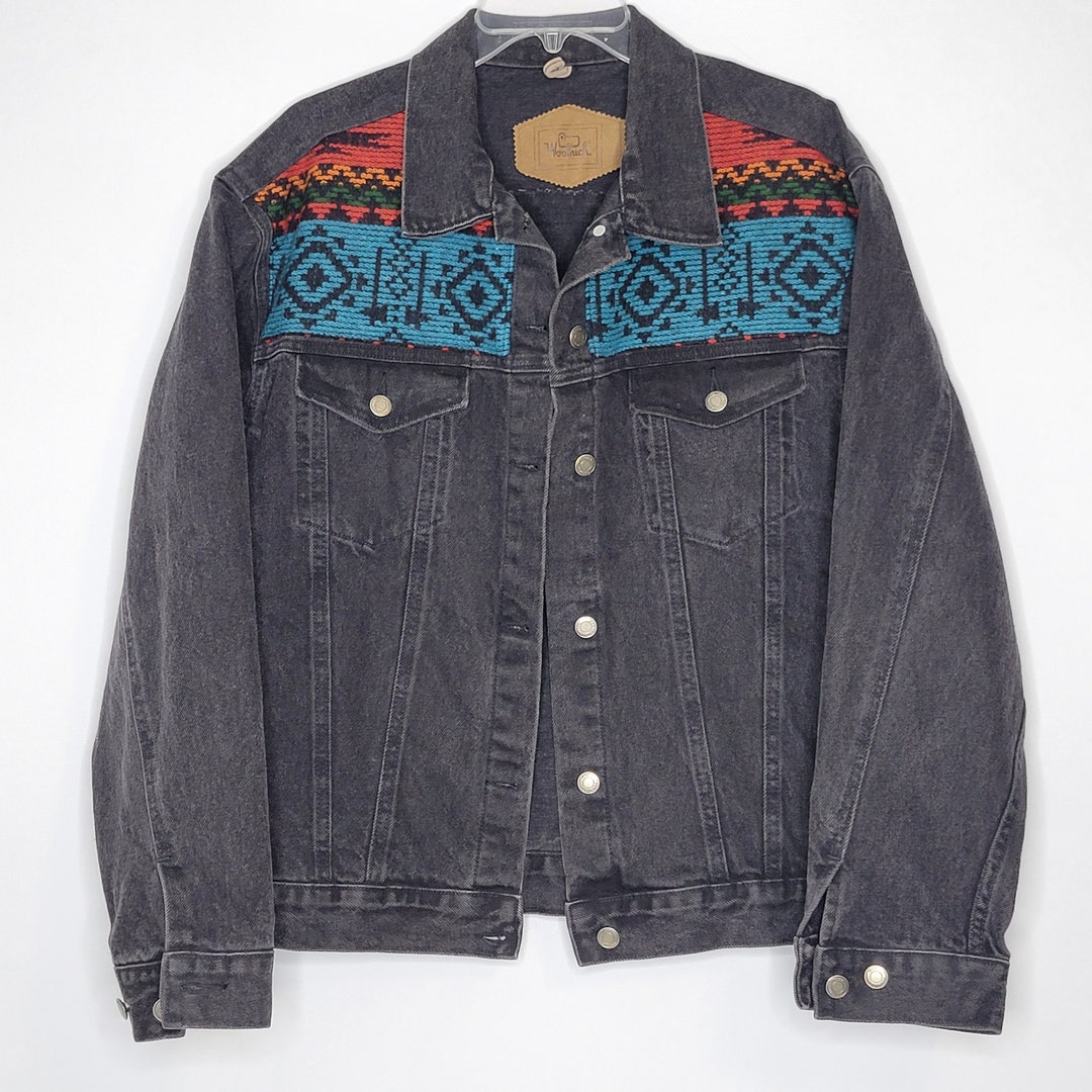 Vintage Woolrich Men's Black Denim Jacket Woven - Etsy