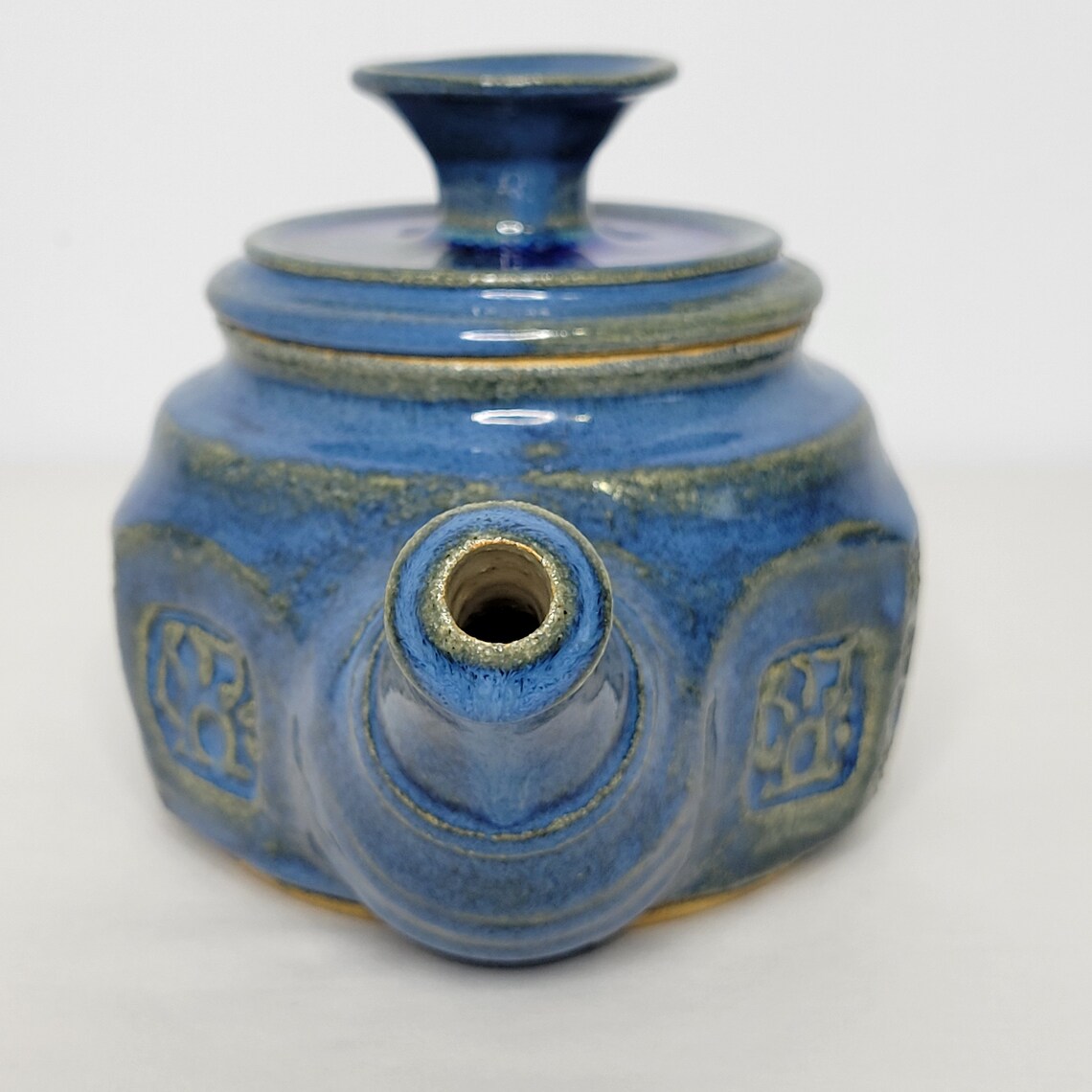 Signed Jim Clark Blue Art Pottery Hexagonal Teapot With Blue ...