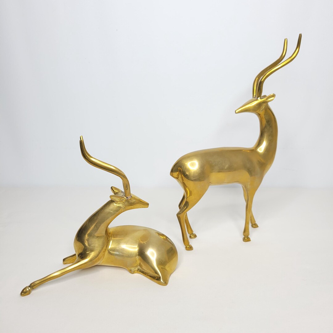 Pair of Vintage MCM Brass Sleek Antelope Deer Figures Home Decor - Etsy