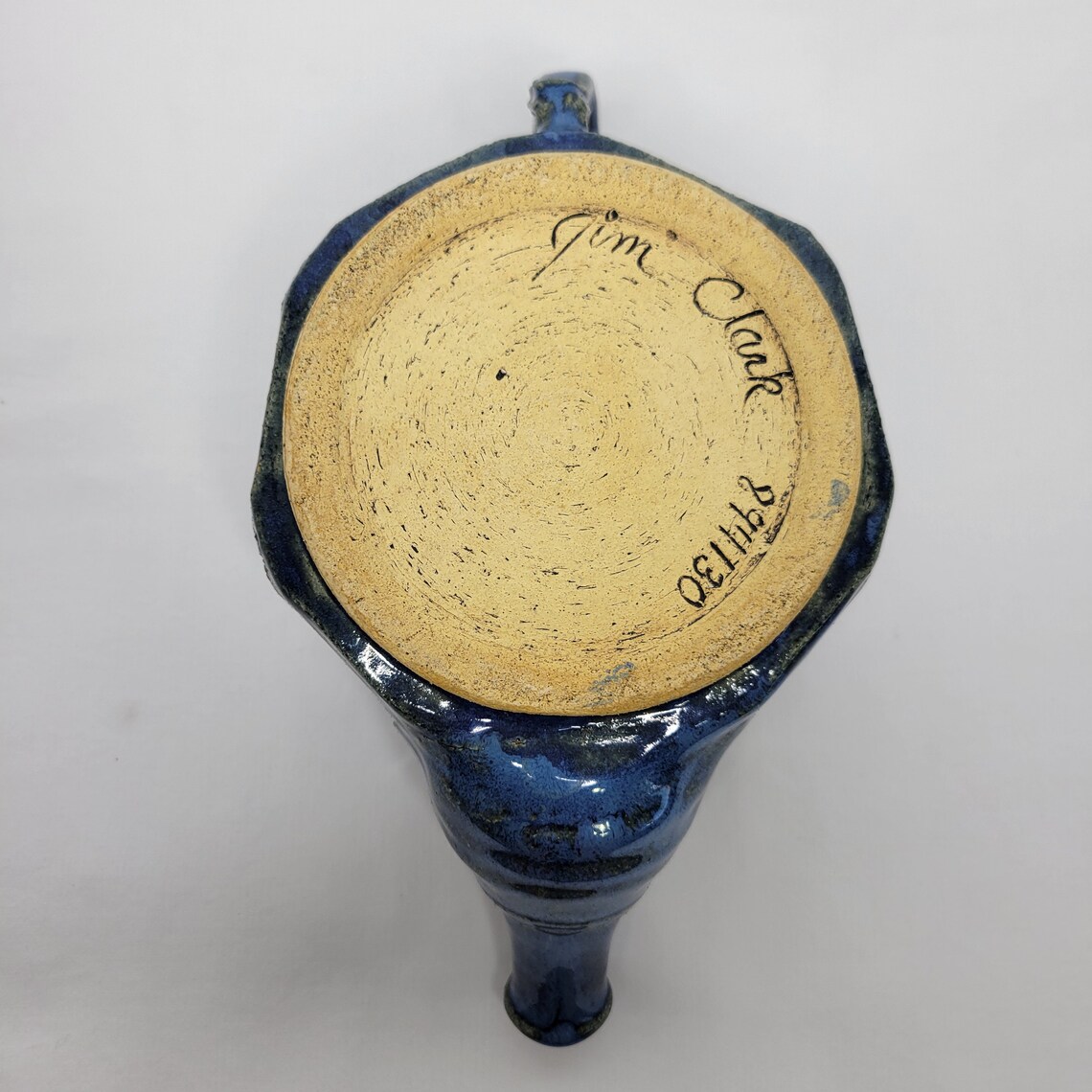Signed Jim Clark Blue Art Pottery Hexagonal Teapot With Blue ...