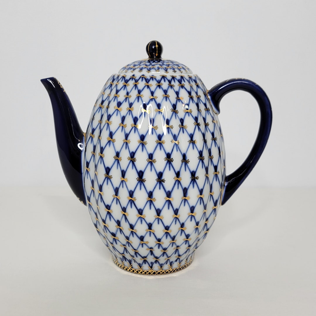 Vintage Russian Lomonosov Cobalt Blue Net Porcelain Coffee Pot With Lid ...