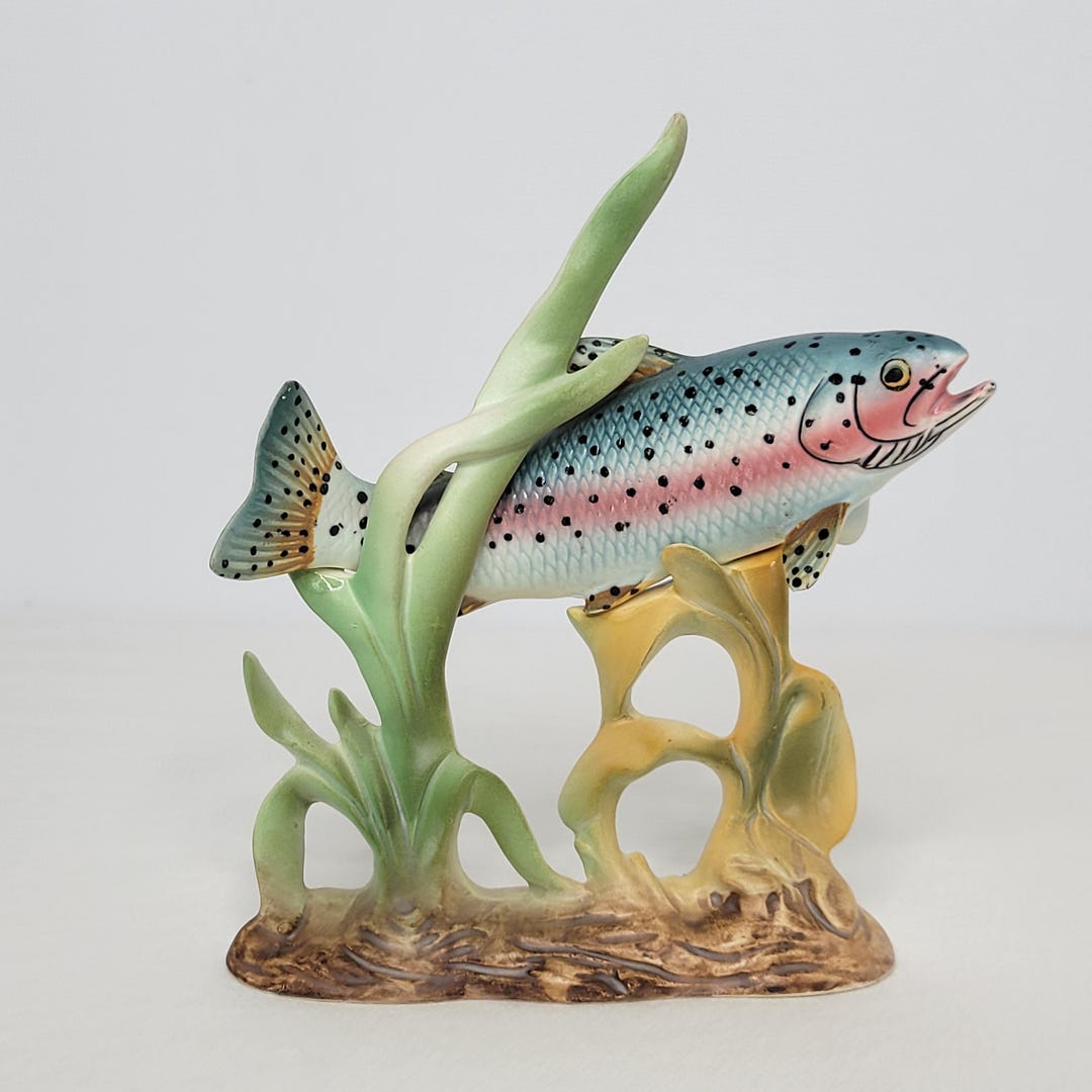 Vintage NAPCO Ceramic Bisque Hand Painted Rainbow Trout Fish Figurine ...