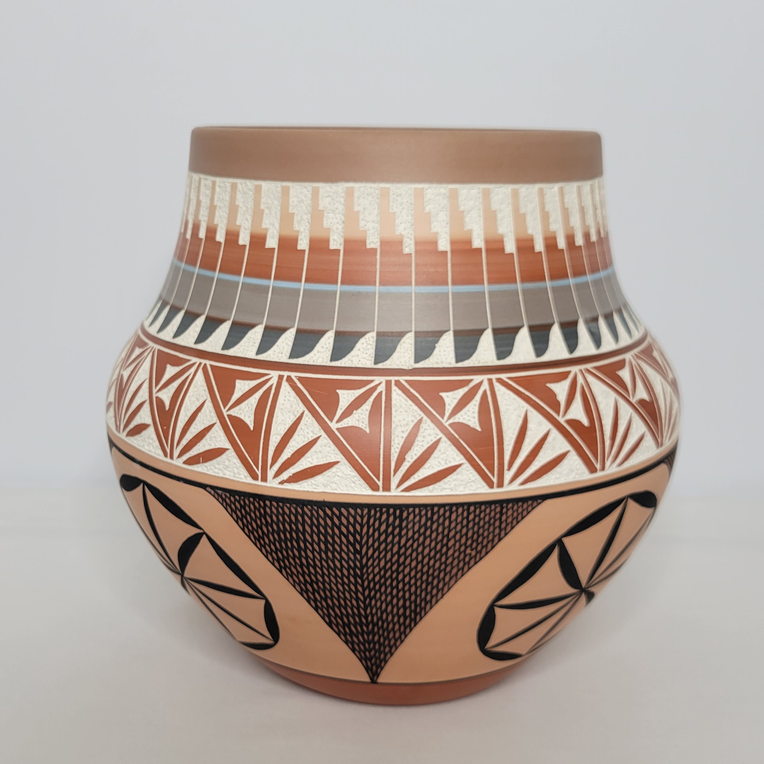 Native American Navajo Hand Painted Etched Art Pottery Pot Signed E ...